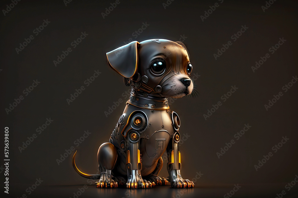 cute android dog sitting on side on dark background, generative ai ...