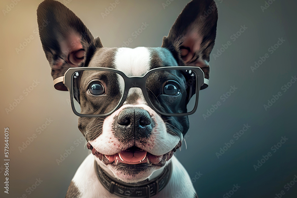 cute android dog wearing smart glasses with ears up and smiling ...