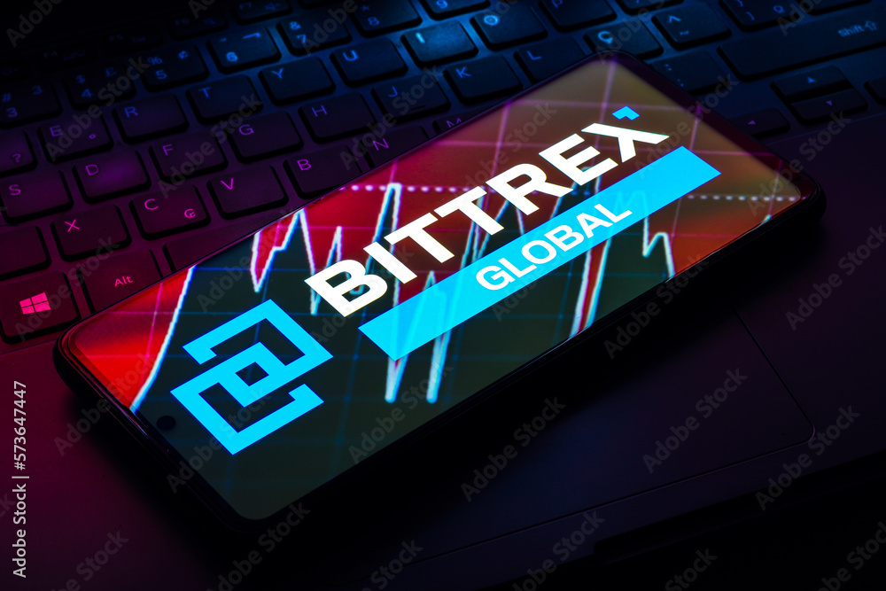 February 20, 2023, Brazil. In this photo illustration, the Bittrex logo is seen displayed on a ...