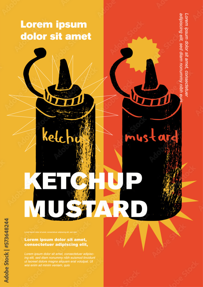 Ketchup and mustard. Price tag or poster design. Set of vector ...
