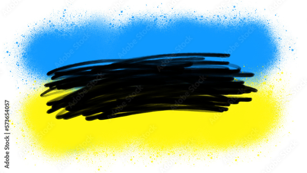 Ukrainian flag colors black brushstrokes painting background title ...