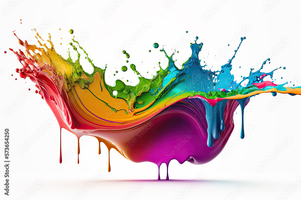 Rainbow Liquid Paint Splash on a White Background (Generated with AI ...