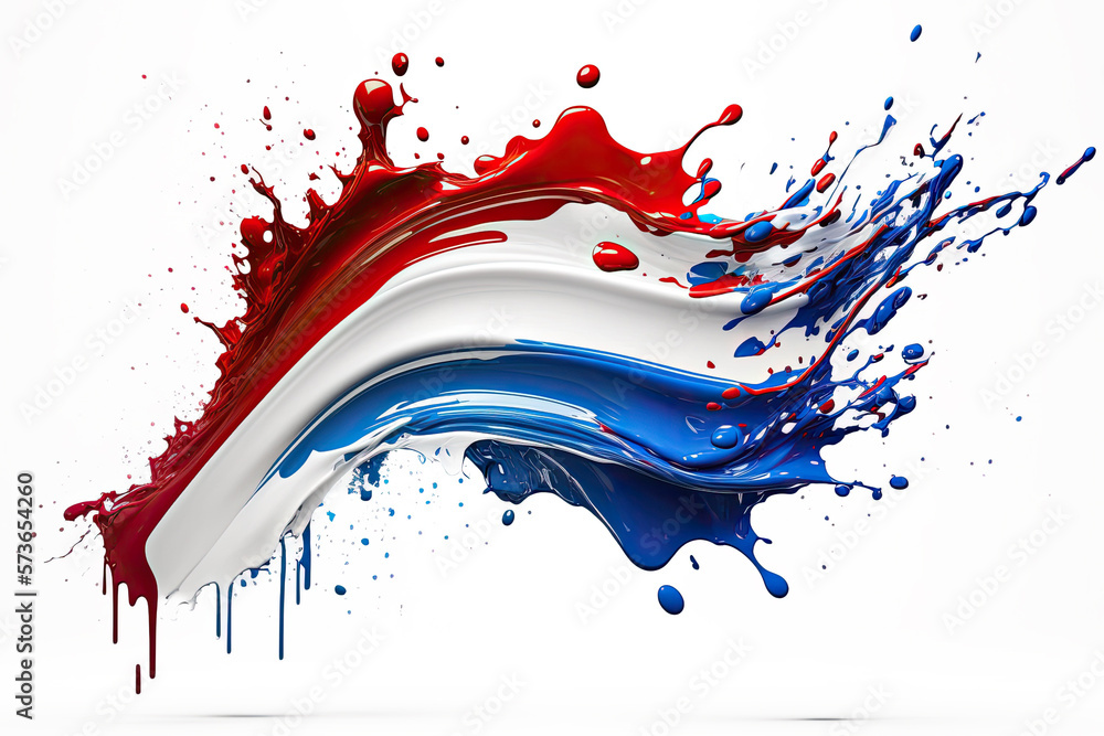 Red, White and Blue Liquid Paint Splash on a White Background ...