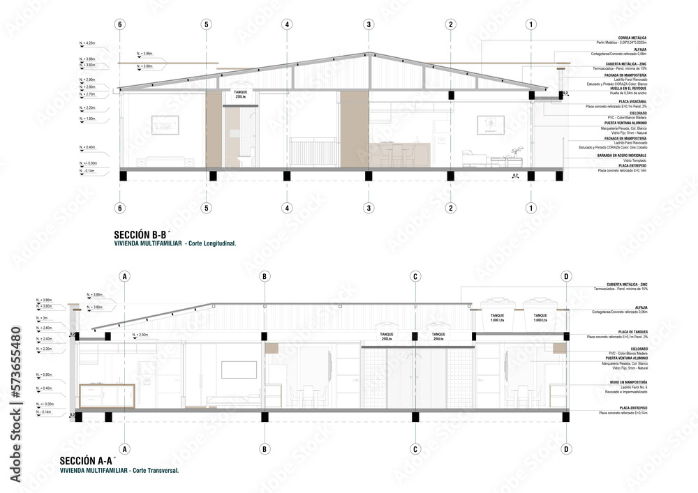 Plano de Casa de un Piso, Cortes Stock Illustration | Adobe Stock