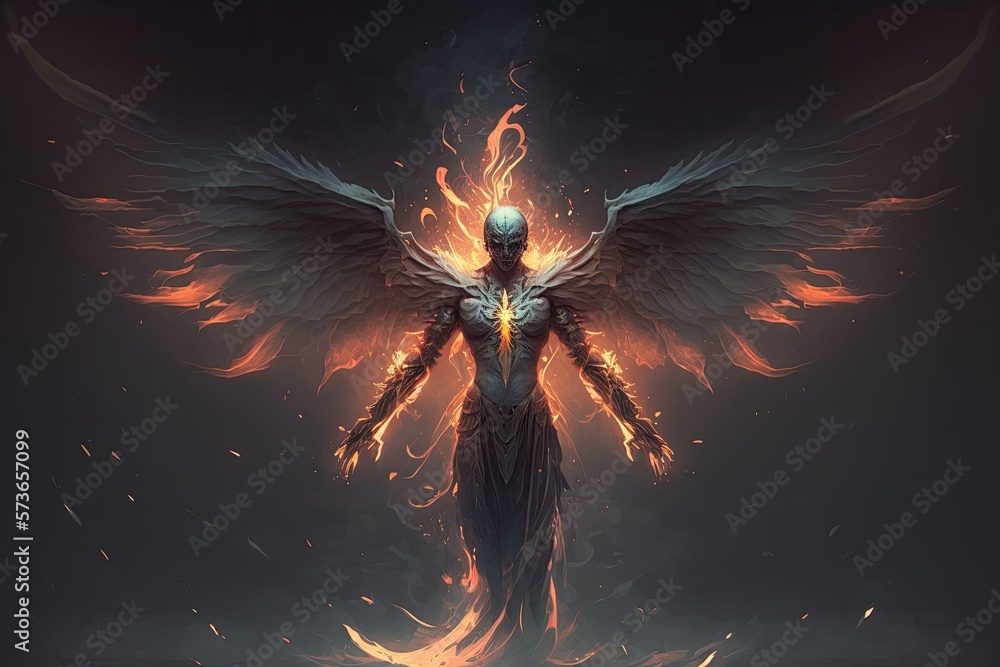 Evil death angel who fell from heaven. Angel of Light, with Flaming ...