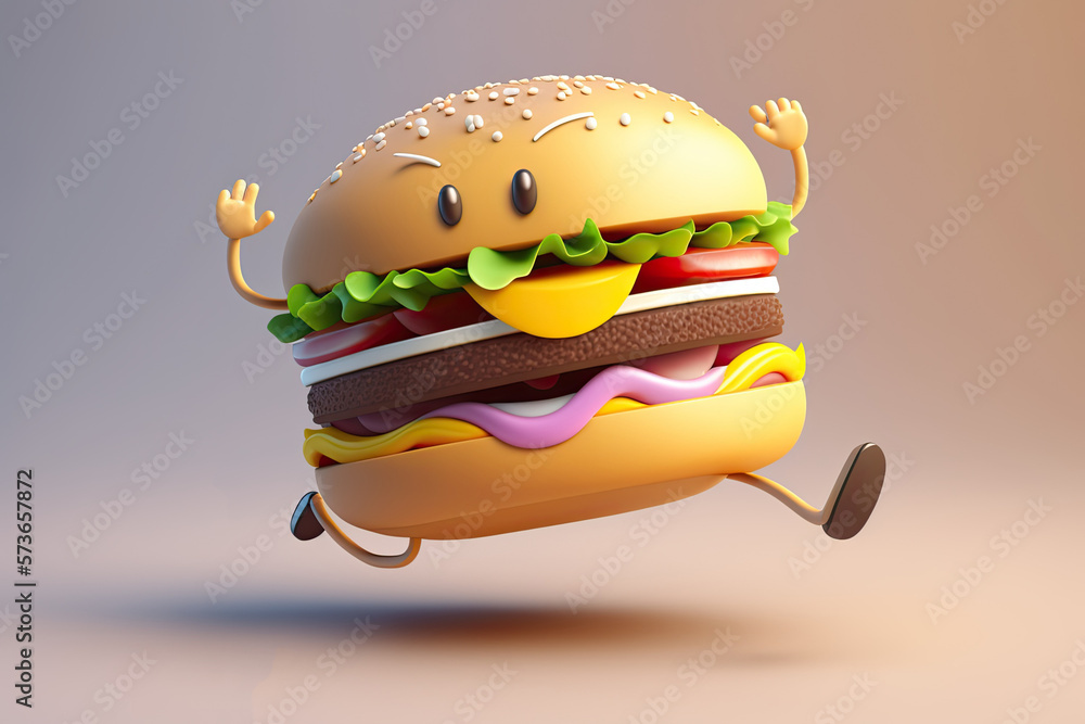 Cute Cartoon Dancing Hamburger Character (Created with Generative AI ...