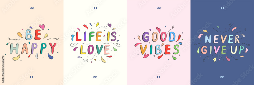 Vector illustration. Minimalist quote poster set. Isolated text in ...