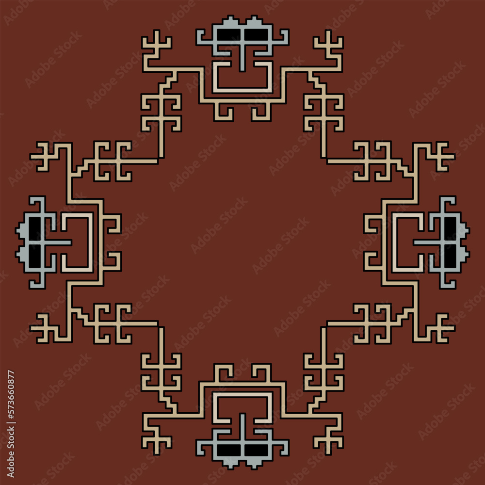 Ethnic pattern or frame with geometrical Nazca textile motifs. Native ...