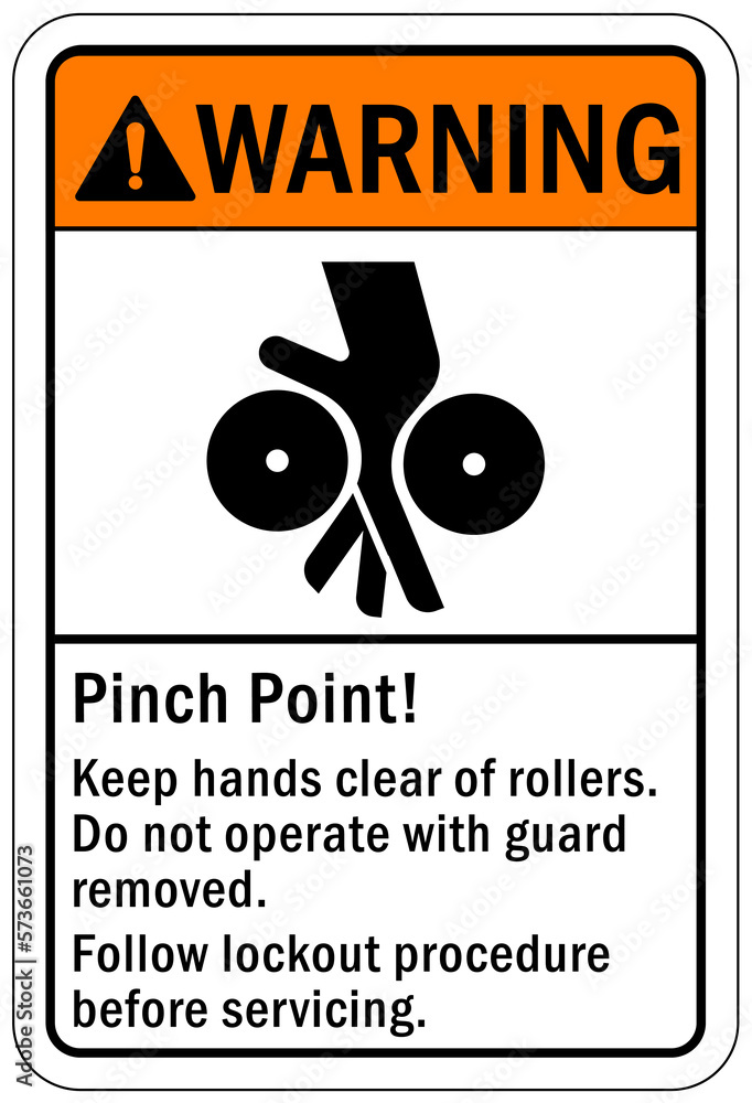 Pinch point hazard sign and labels Keep hands clear of roller. Do not ...