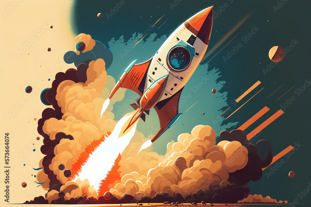 Cartoon rocket launch generative ai Stock Illustration | Adobe Stock