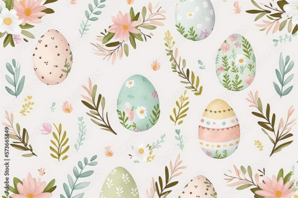 Seamless Easter Egg Pattern in Pastel Colours - Minimalist Leaf ...
