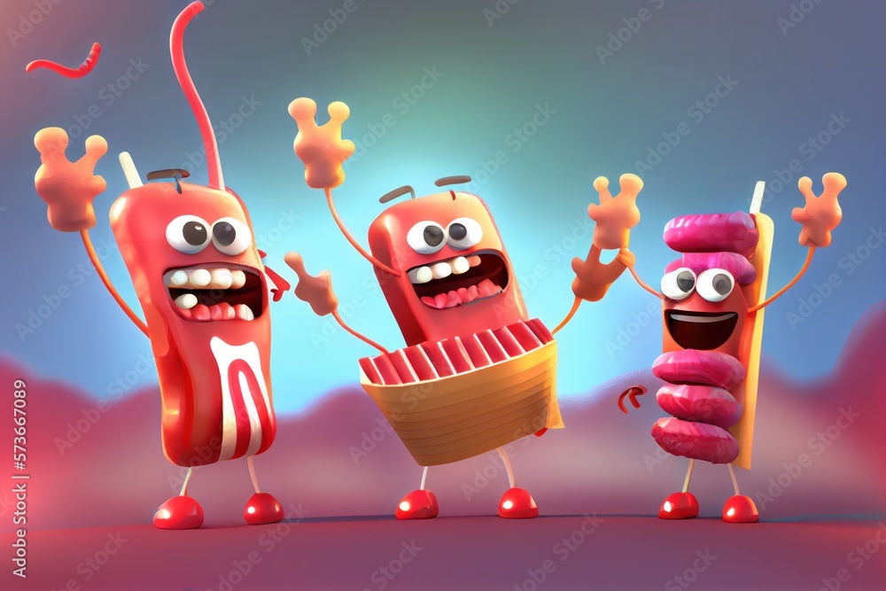 Cute Cartoon BBQ Ribs Characters 3D Illustration. Created with ...