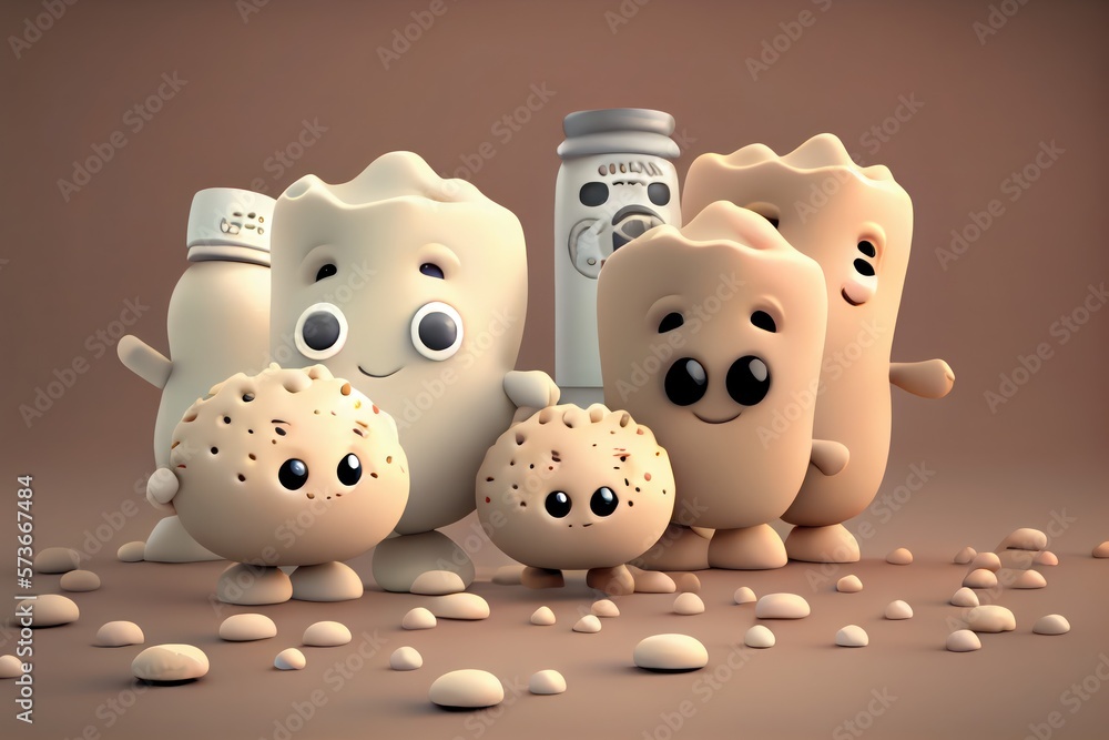Cute Cartoon Biscuits and Gravy Characters 3D Illustration. Created ...