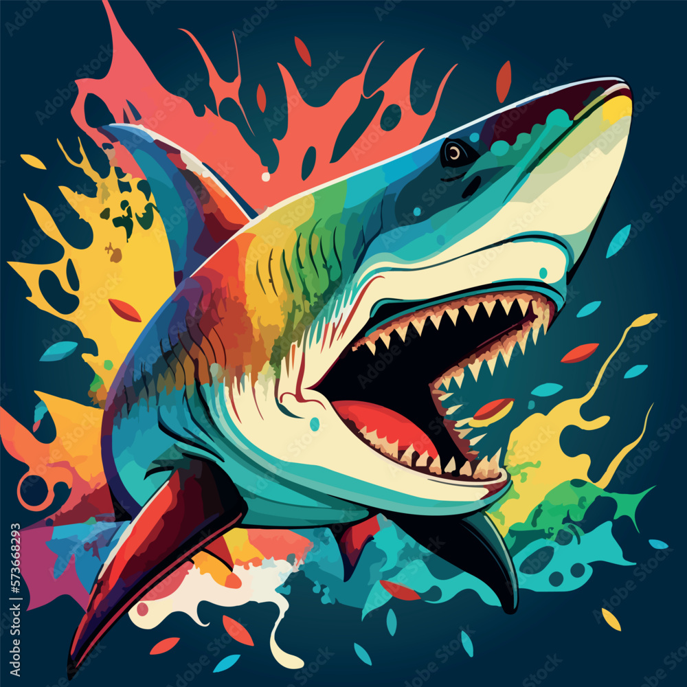 Colorful shark pop art vector illustration Stock Vector | Adobe Stock