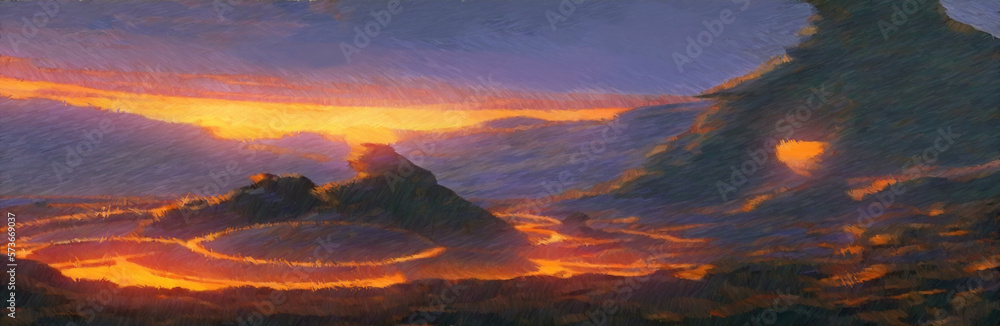 Primordial Earth landscape digital painting. Paintery, unfinished, cgi ...