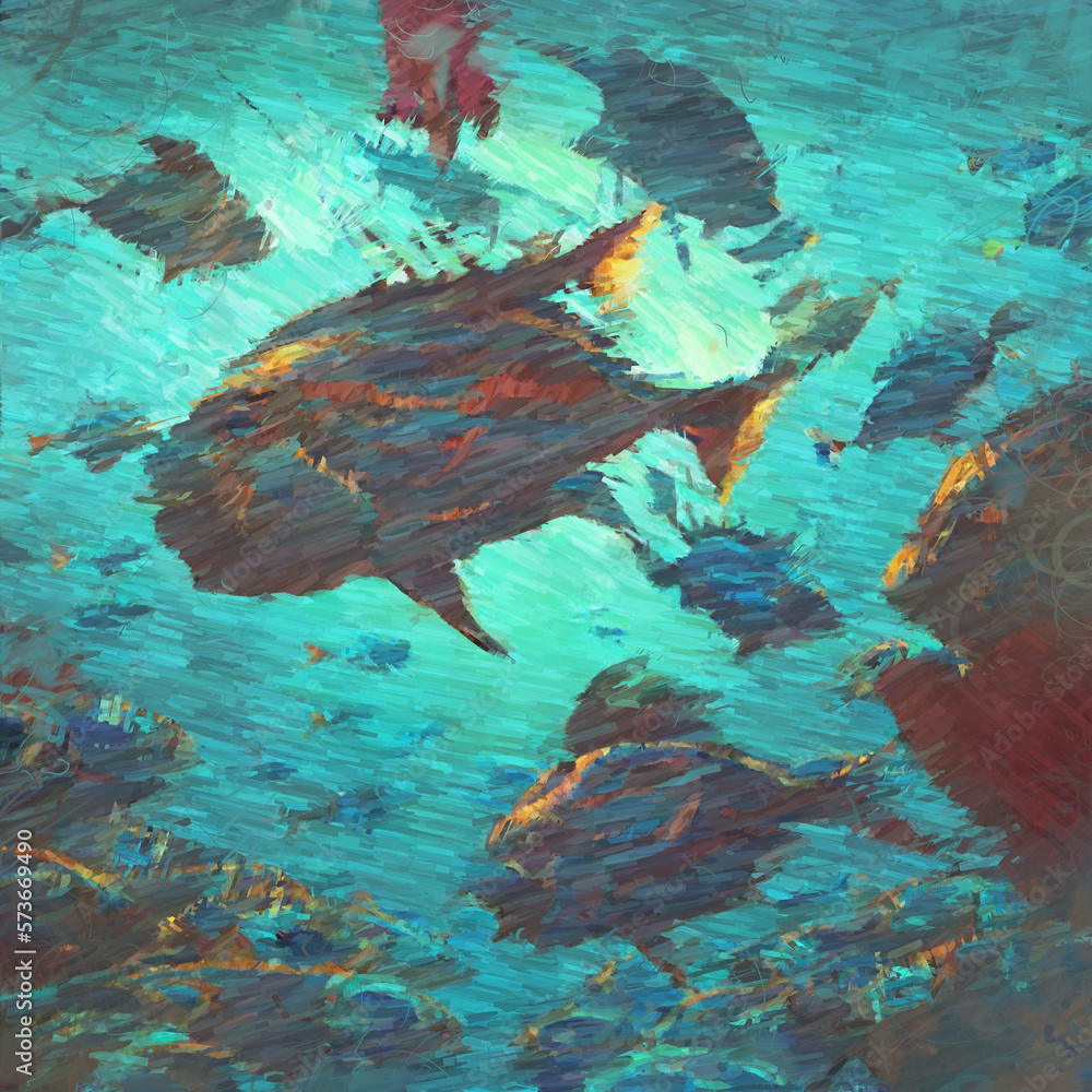 Underwater coral reef digital painting concept art. 2d illustration ...