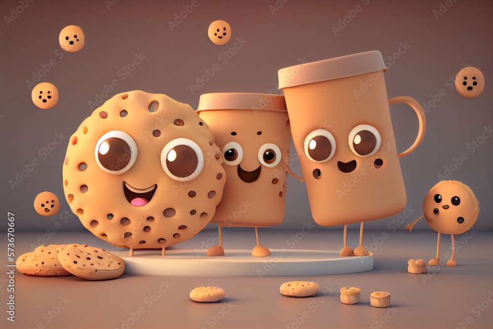 Cute Cartoon Biscuits and Gravy Characters 3D Illustration. Created ...