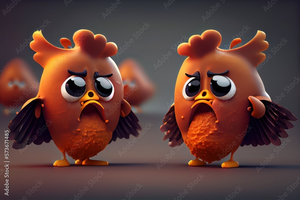 Cute Cartoon Buffalo Wings Characters 3D Illustration. Created with ...