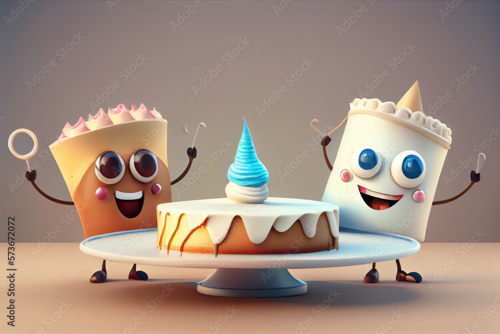 Cute Cartoon Cheesecake Characters 3D Illustration. Created with ...