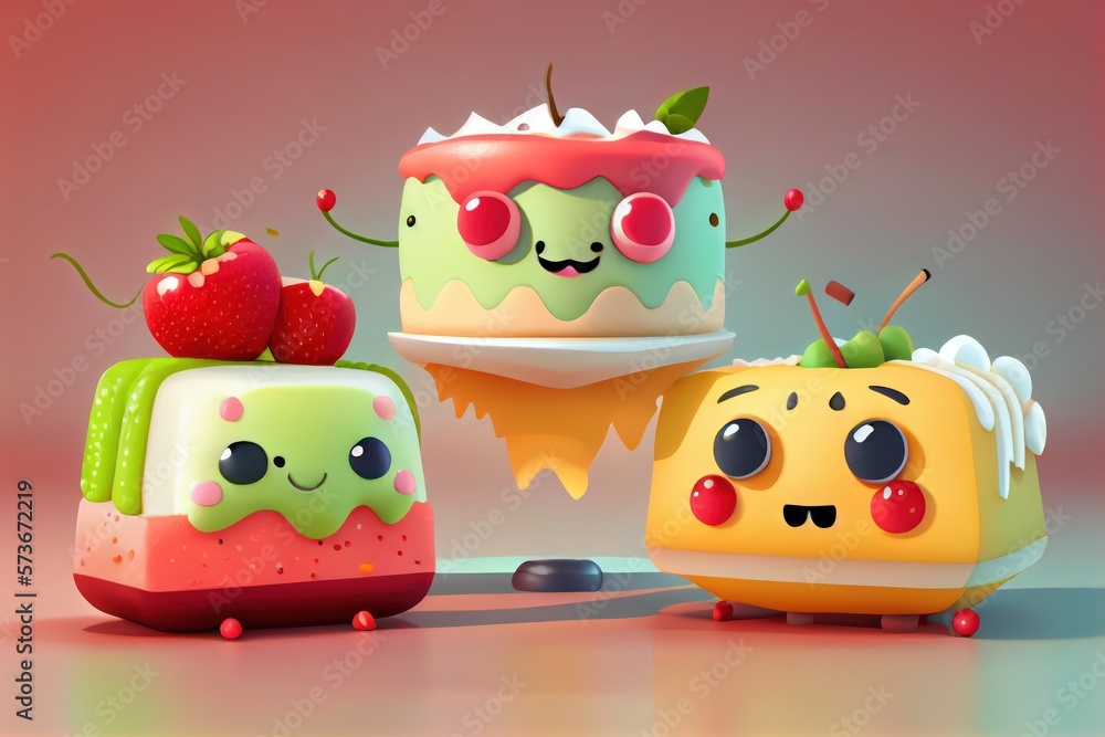 Cute Cartoon Cheesecake Characters 3D Illustration. Created with ...