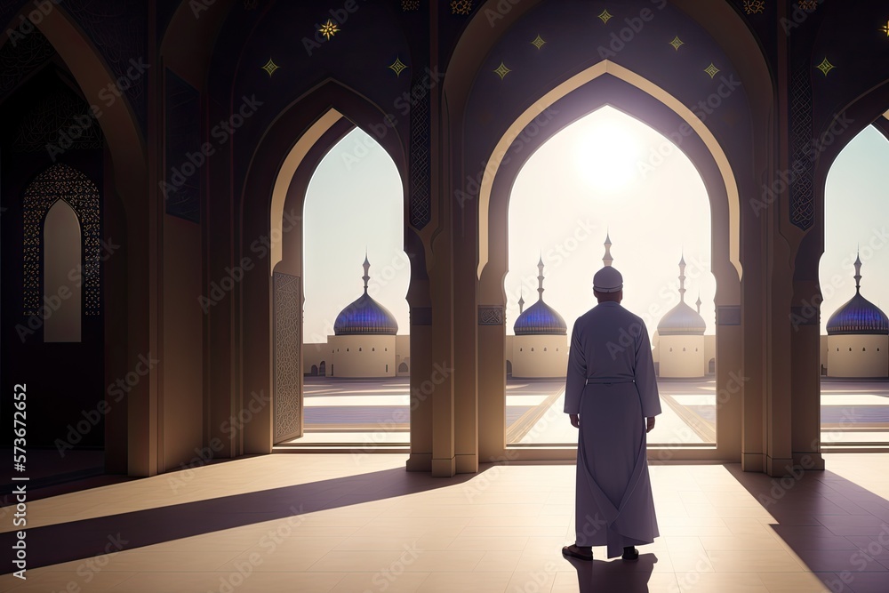 Islamic background painting. Mosque and shadows. Light rays from mosque ...