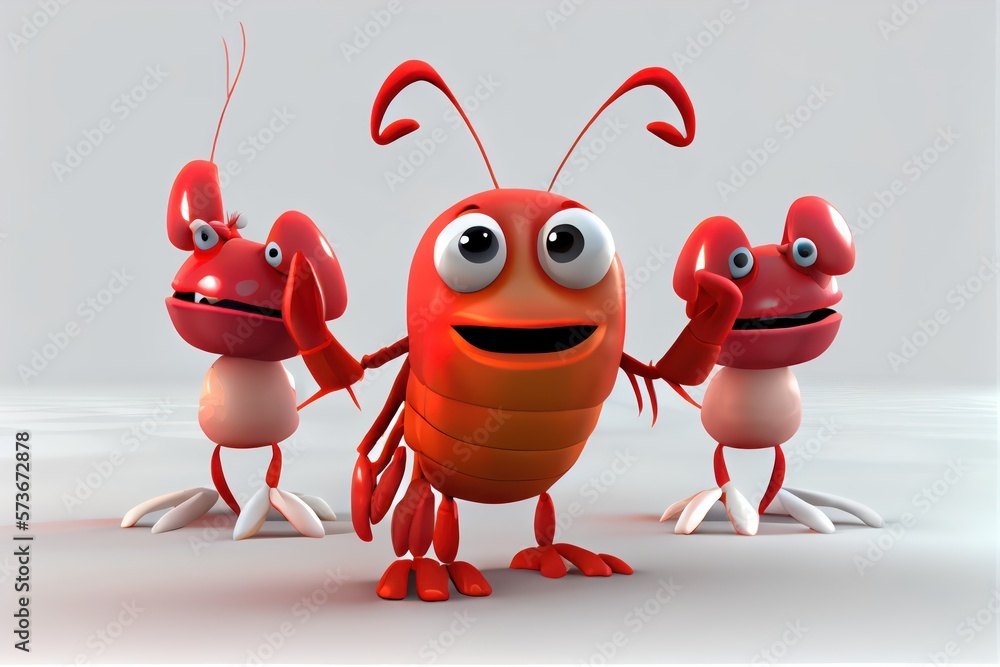 Cute Cartoon Lobster Mascot Characters 3D Illustration. Created with ...
