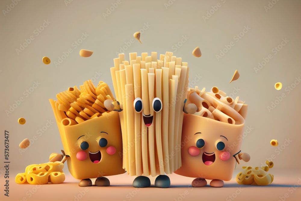 Cute Cartoon Pasta Characters 3D Illustration. Created with Generative ...
