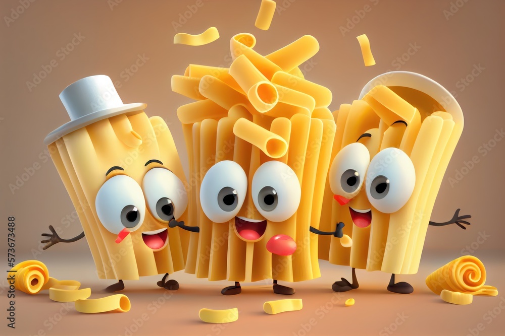 Cute Cartoon Pasta Characters 3D Illustration. Created with Generative ...