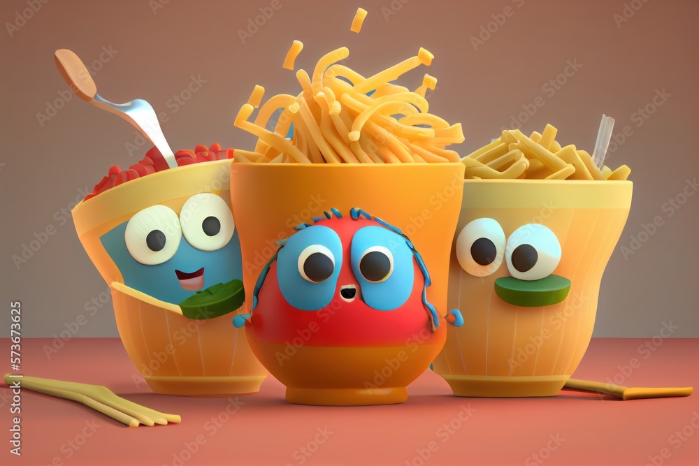 Cute Cartoon Pasta Characters 3D Illustration. Created with Generative ...