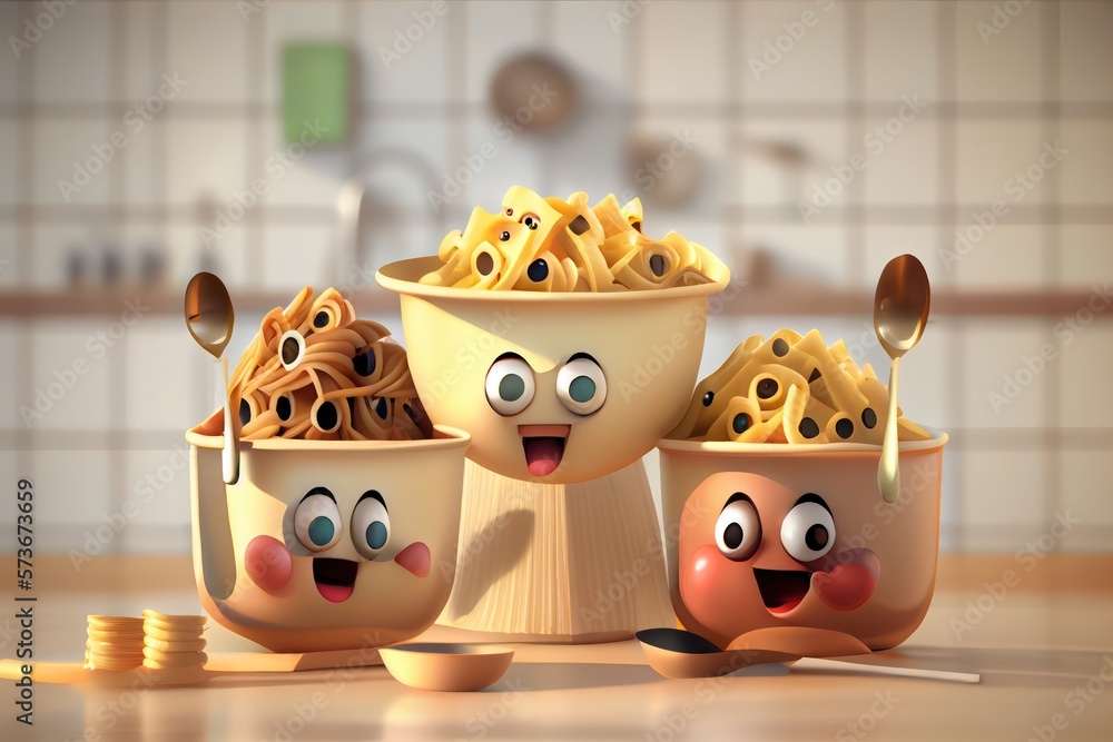 Cute Cartoon Pasta Characters 3D Illustration. Created with Generative ...