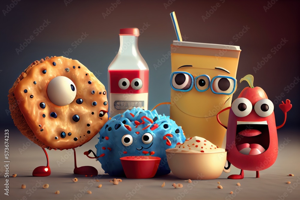 Funny Food Mascots 3D Illustration. Created with Generative AI ...