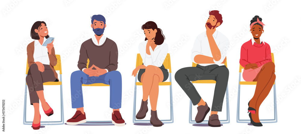 People Sitting On Chairs Isolated White Background. Male And Female ...