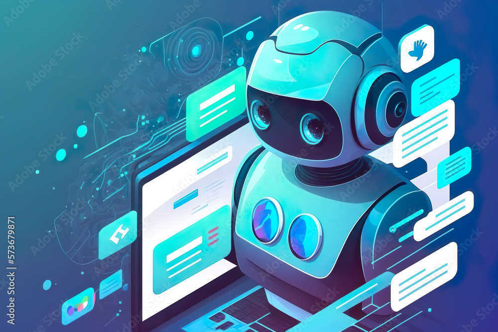 Talking AI robot responds to messages. Generative AI Stock Illustration ...