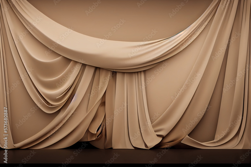 Light brown fabric draped over the wall background, luxury silk ...