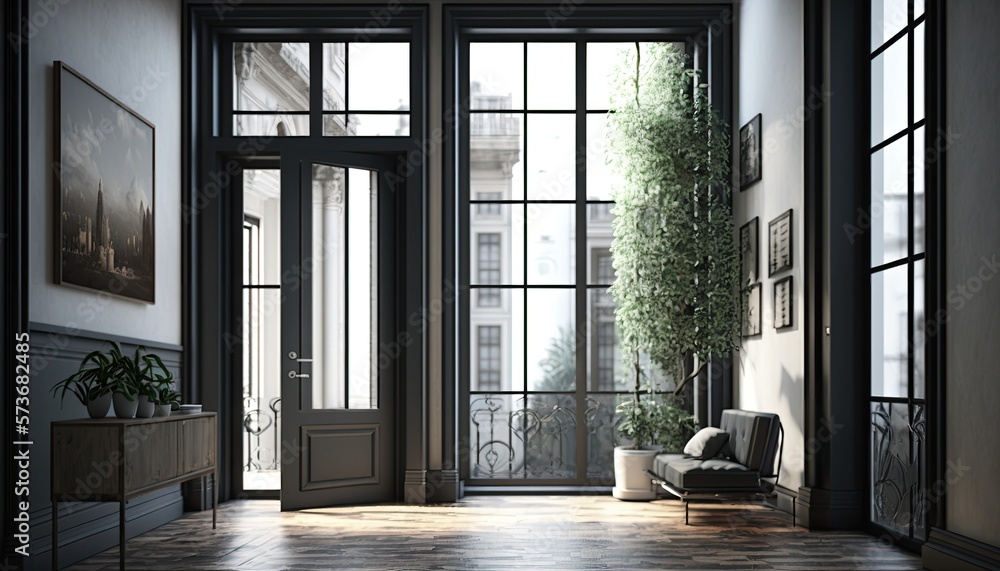 interior, modern door with simple big windows designed Stock ...