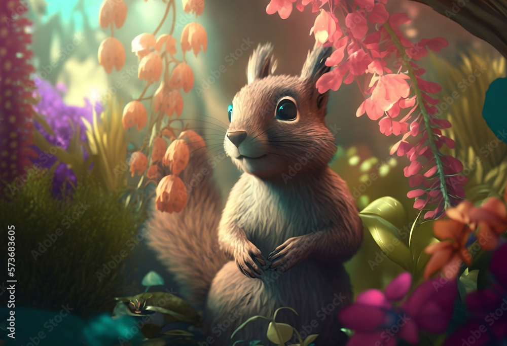 happy little squirrel, landscape, spring flowers, aesthetic, nature ...