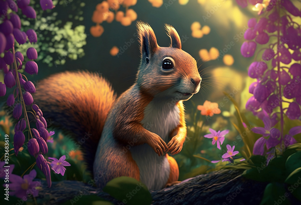 happy little squirrel, landscape, spring flowers, aesthetic, nature ...