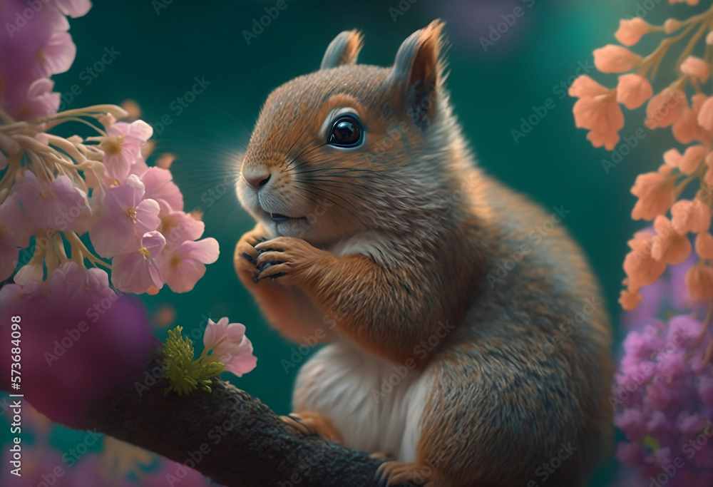 happy little squirrel, landscape, spring flowers, aesthetic, nature ...