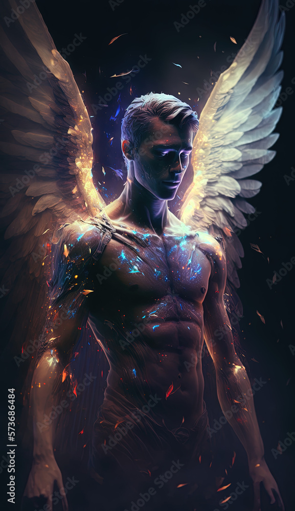 Large Angelic figure with wings. Generative AI, this image is not based on any original image ...
