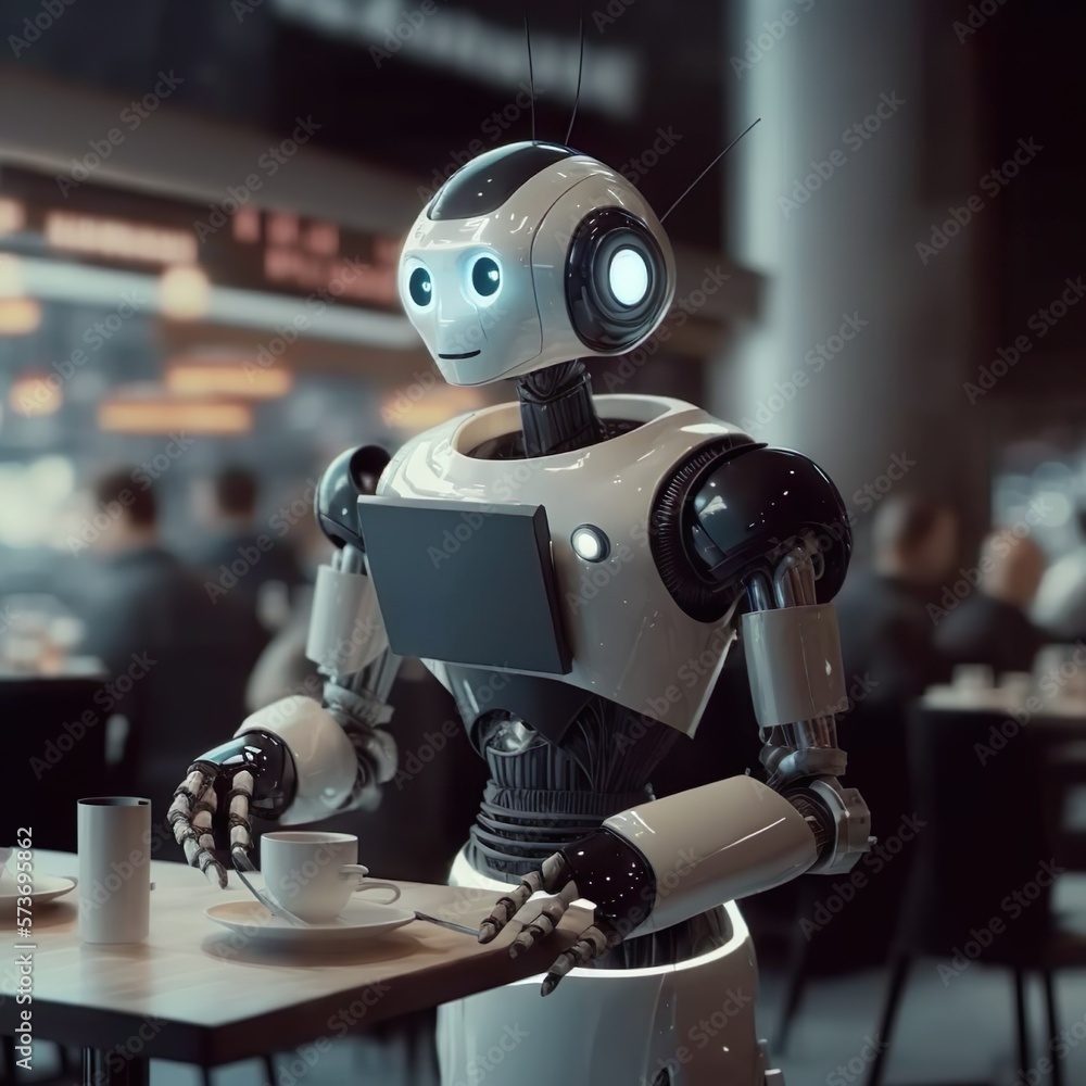 AI robot working as waiter, AI generated image Stock Illustration ...