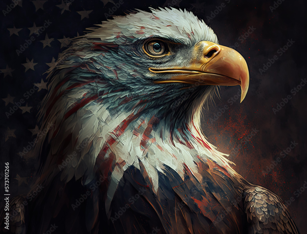 Bald eagle with the USA flag painted on flag of USA Democracy and ...