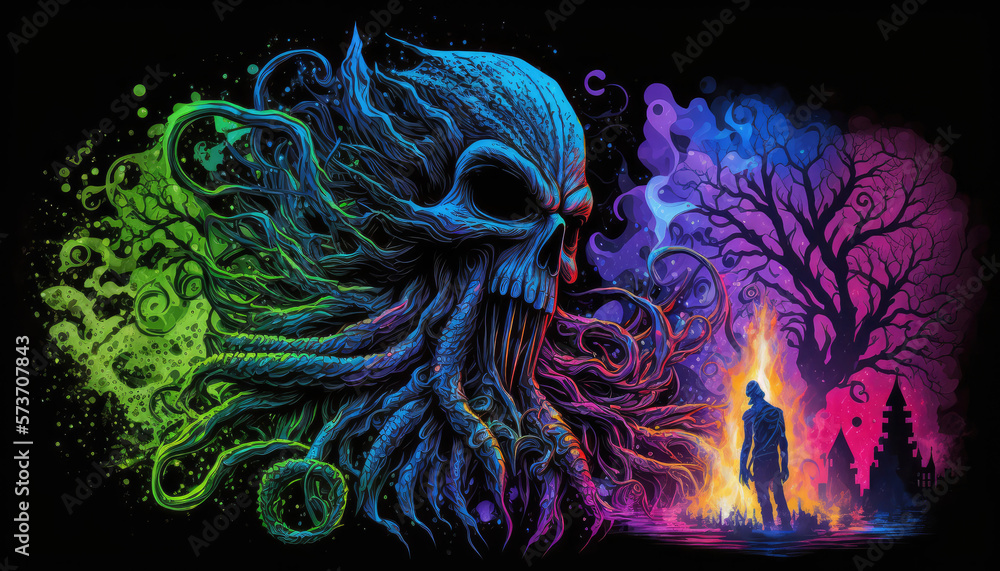 A haunting and psychedelic depiction of Cthulhu and the Colors Out of ...