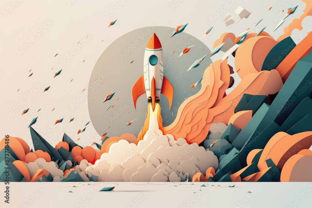 rocket ship launching to new heights in business success, generative ai ...