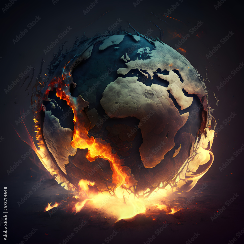 AI Generated Earth, Earth on Fire, AI Art Illustration of an Earth ...