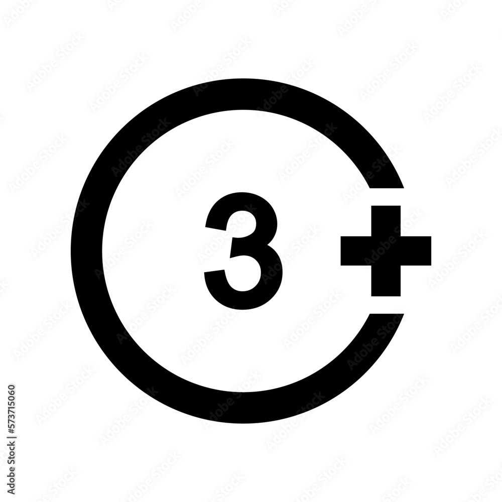 Three plus sign. Number 3 in circle isolated on white background. Age ...