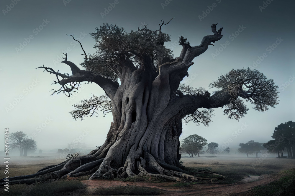 A giant, ancient tree, surrounded by a mysterious mist - Generative AI ...