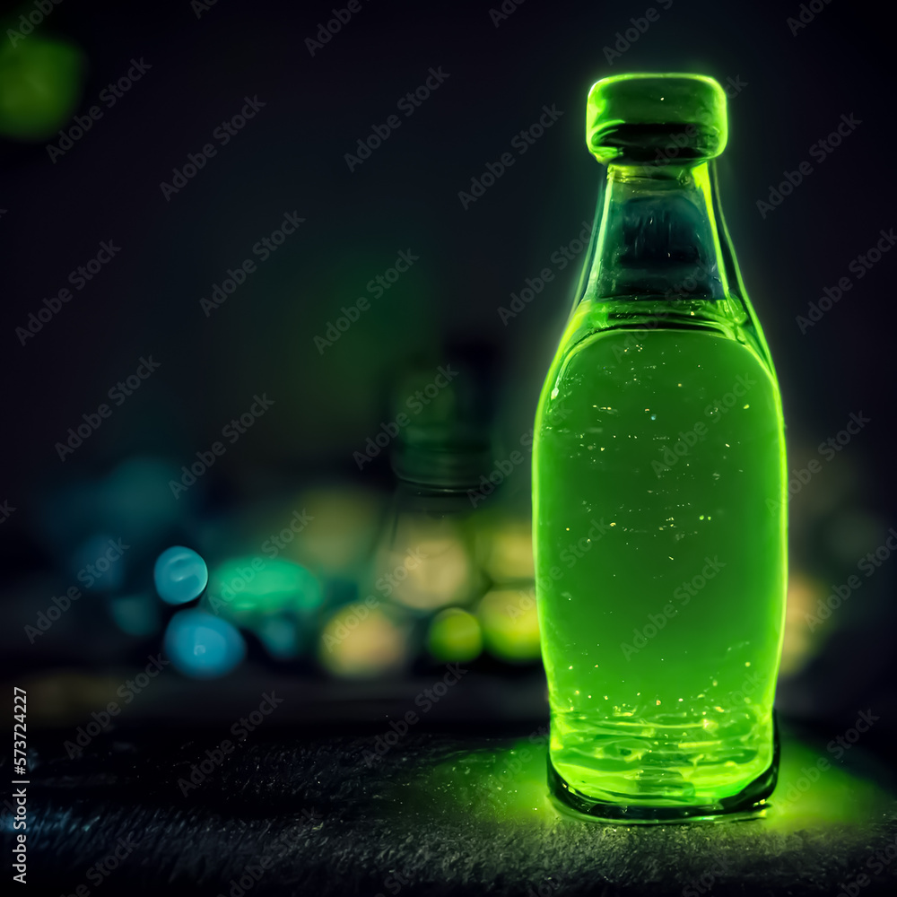 Witchcraft green potion in bottle, growth elixir or witch spell vial ...