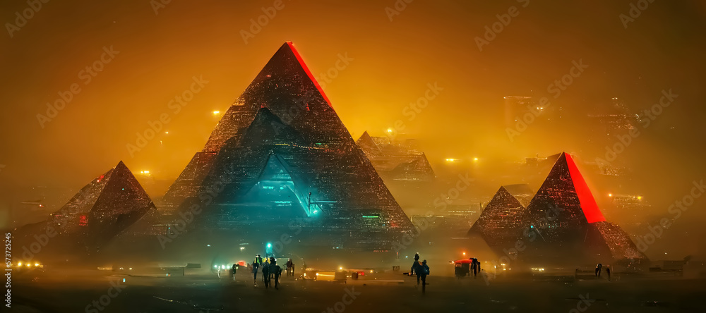 pyramids and aliens, the image depicts the mystery of ancient egypt pyramids with the blue ...