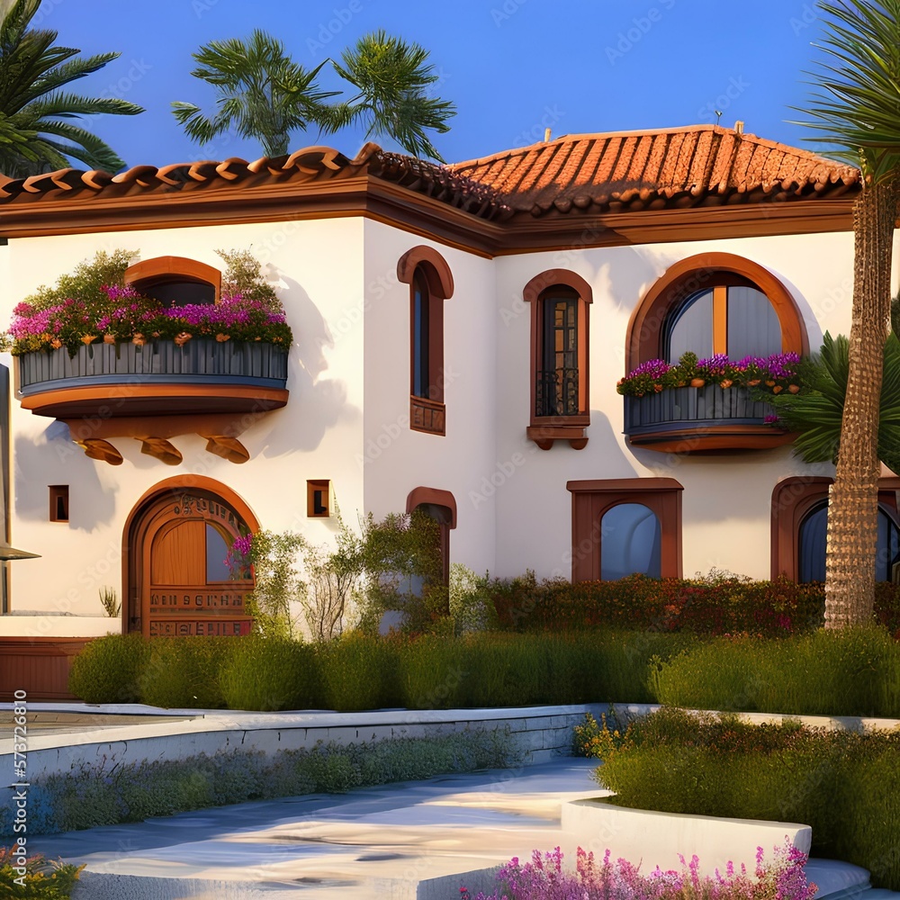 Image of a neo-mediterranean house with a barrel tile roof and stucco ...