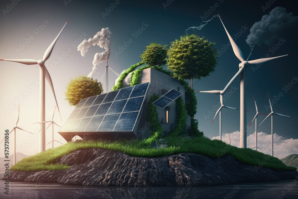 Renewable power plant powered by wind turbines CO2 emissions cap Carbon ...